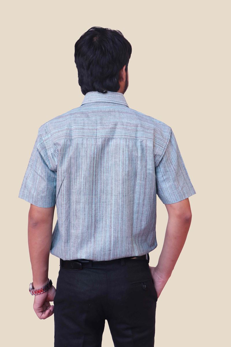 Bihar Khadi. Textured Blue Regular Fit Men’s Khadi Shirt