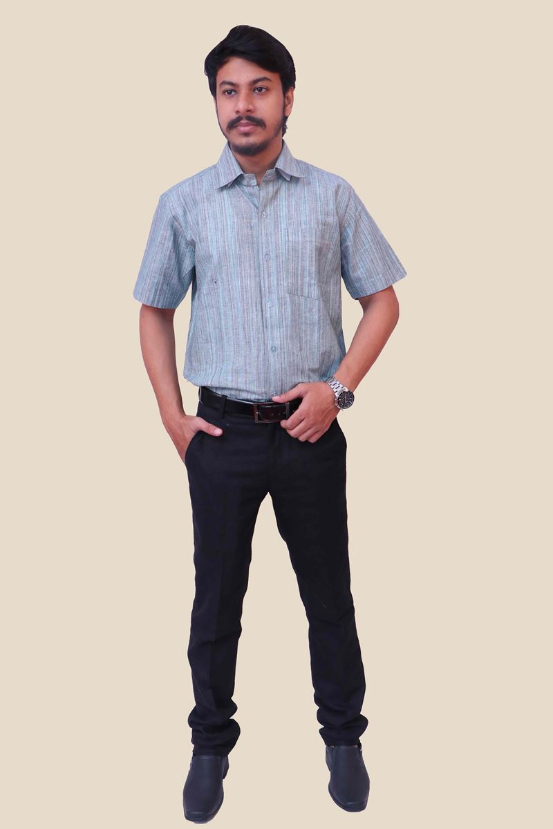 Bihar Khadi. Textured Blue Regular Fit Men’s Khadi Shirt