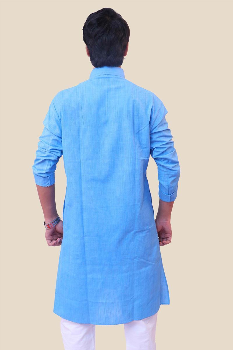 Bihar Khadi. Blue Khadi Cotton Kurta in Blue Color