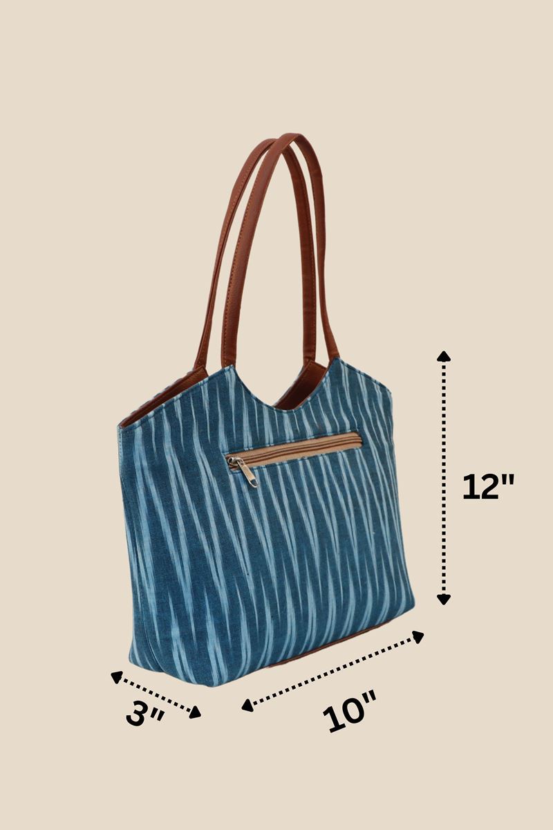 Bihar Khadi. Ikat Print Ladies Hand Bags (Blue Color)