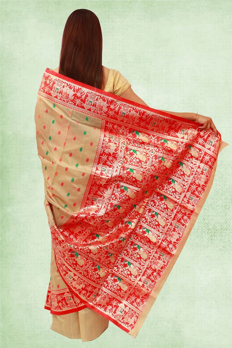 Bihar Khadi. Bihar Khadi Raw Slik Saree in Golden color with Red border ...