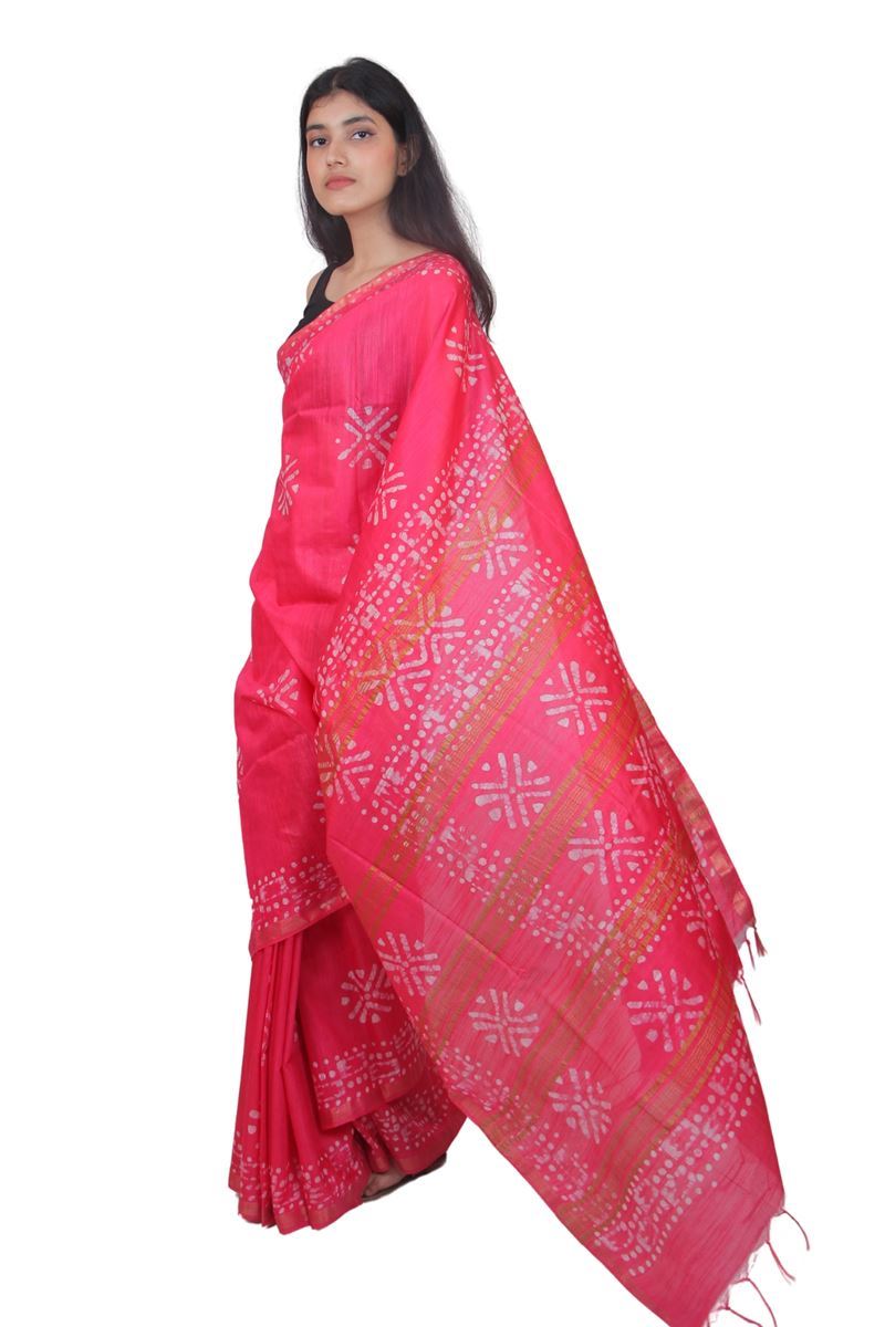 Bihar Khadi. Red Batik Cotton Khadi Saree