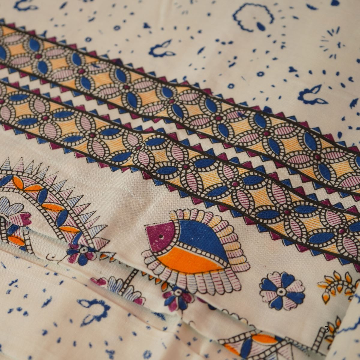 Bihar Khadi. Madhubani Print Bhagalpuri Chadar in White Color