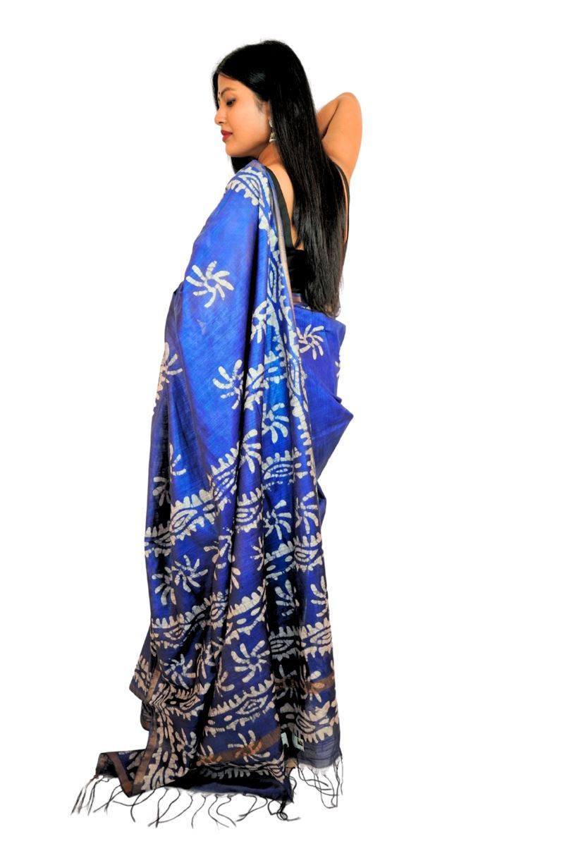 Bihar Khadi. Blue Color Batik Cotton Khadi Saree
