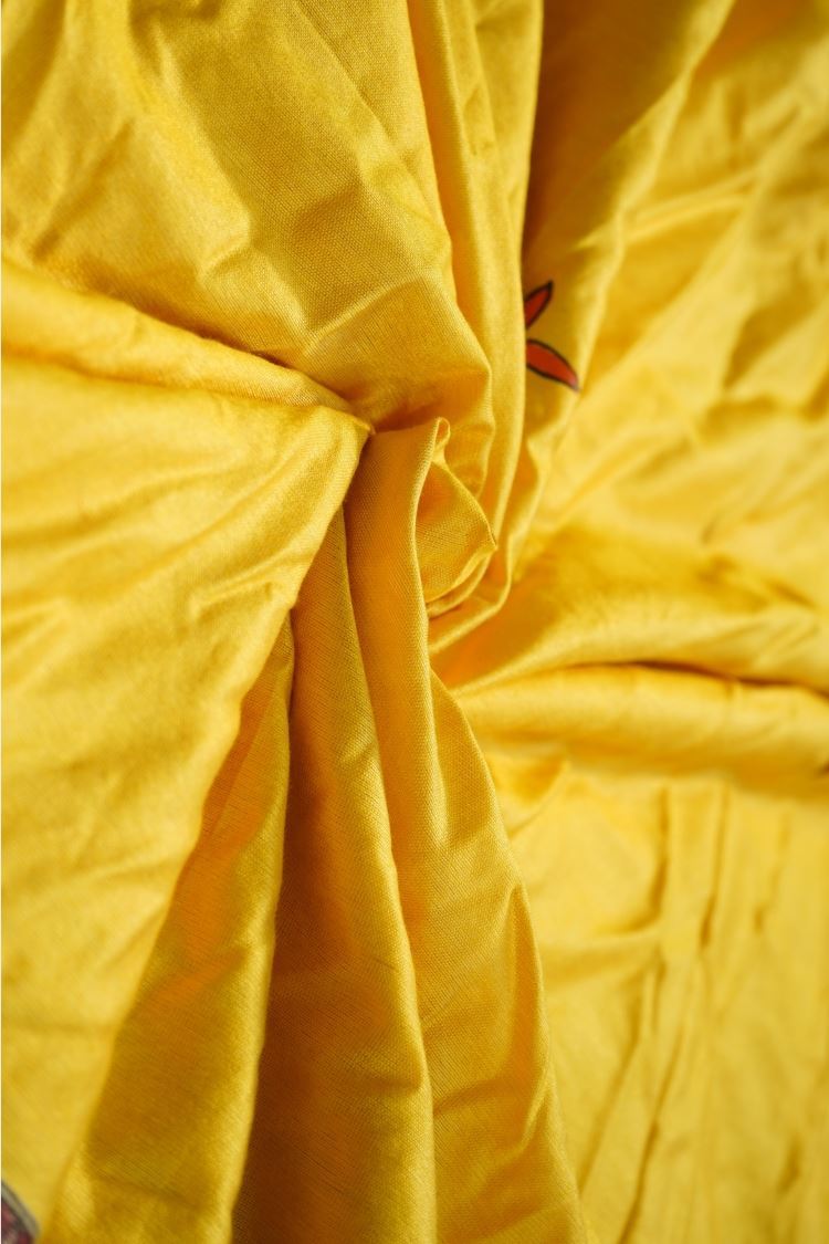 Bihar Khadi. Buy Bihar Khadi Ghicha Silk Yellow Madhubani Saree Online