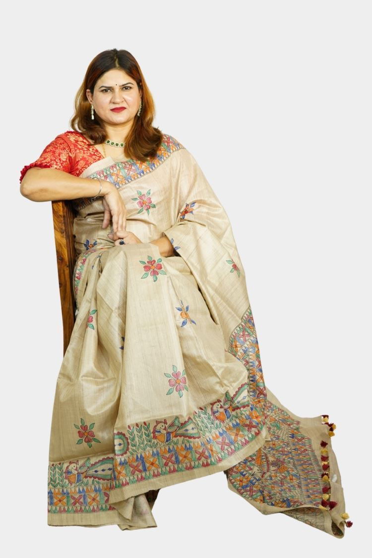 Bihar Khadi. Buy Bihar Khadi Raw Silk Natural Madhubani Saree Online