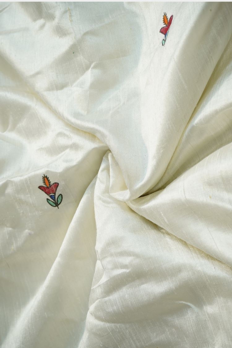 Bihar Khadi. Buy Bihar Khadi Raw Silk White Madhubani Saree Online